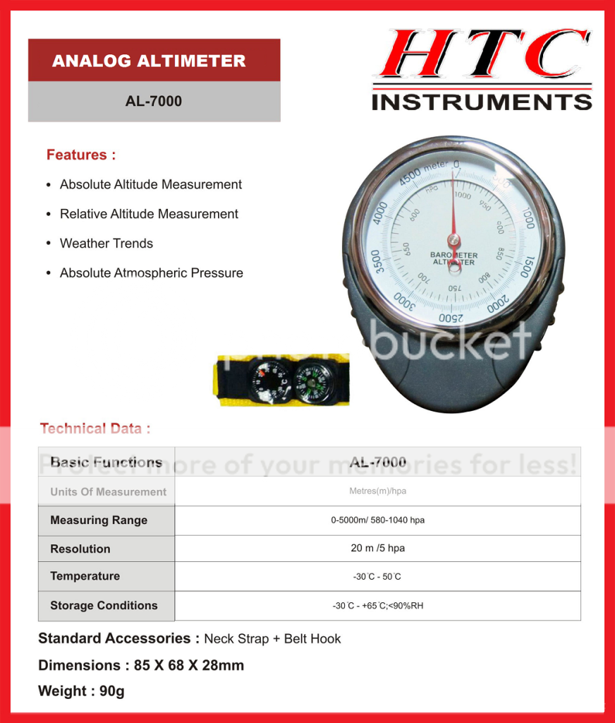NEW HTC ANALOG BAROMETER ALTIMETER AL-7000 WITH TEMPERATURE & COMPASS